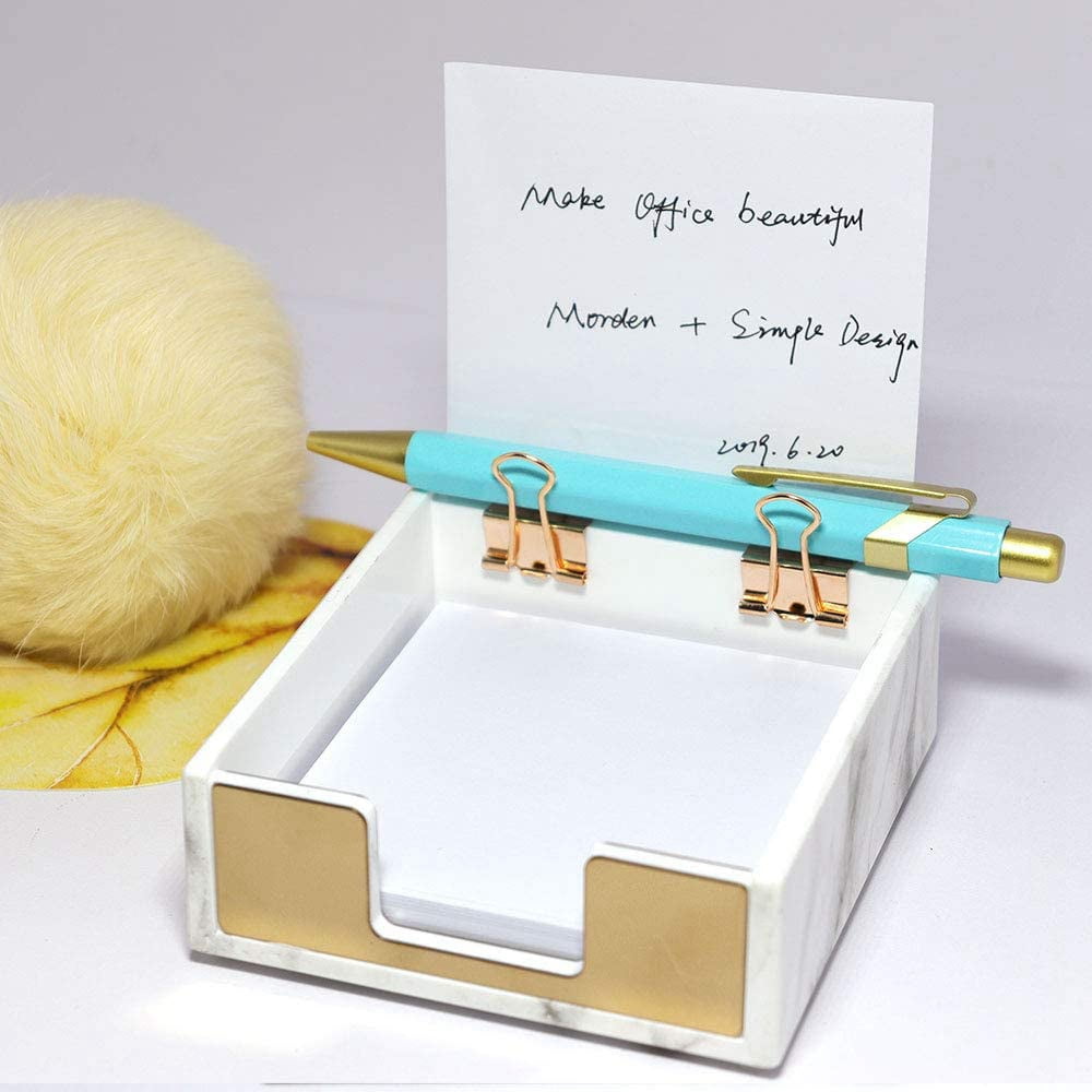 Buy Sticky Notes Pad Holder Memo Dispensers Rose Gold with Marble White ...