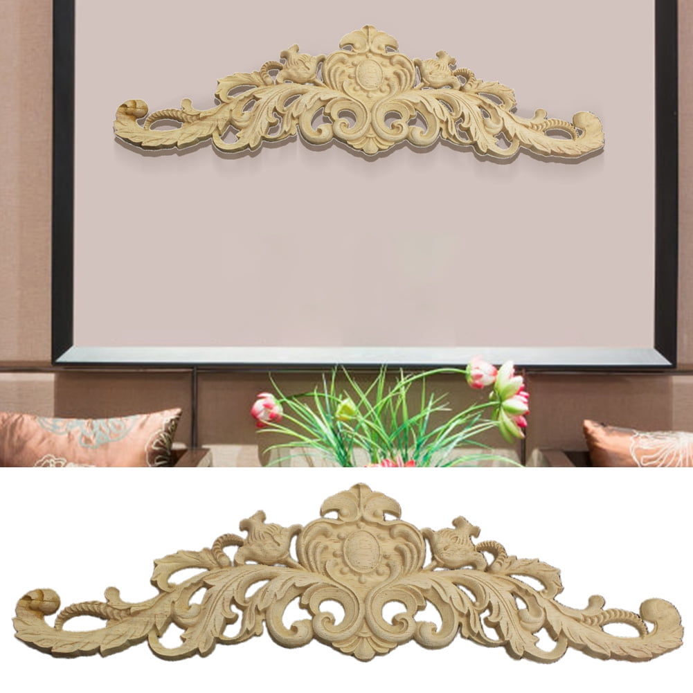 Travelwant Wood Carved Onlay Applique Center Flower Long Applique ...