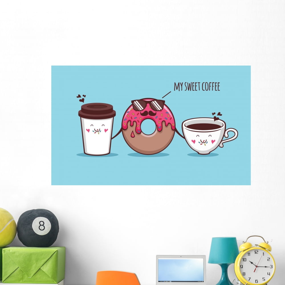 Donut and Coffee Wall Mural by Wallmonkeys Peel and Stick Graphic (48 ...