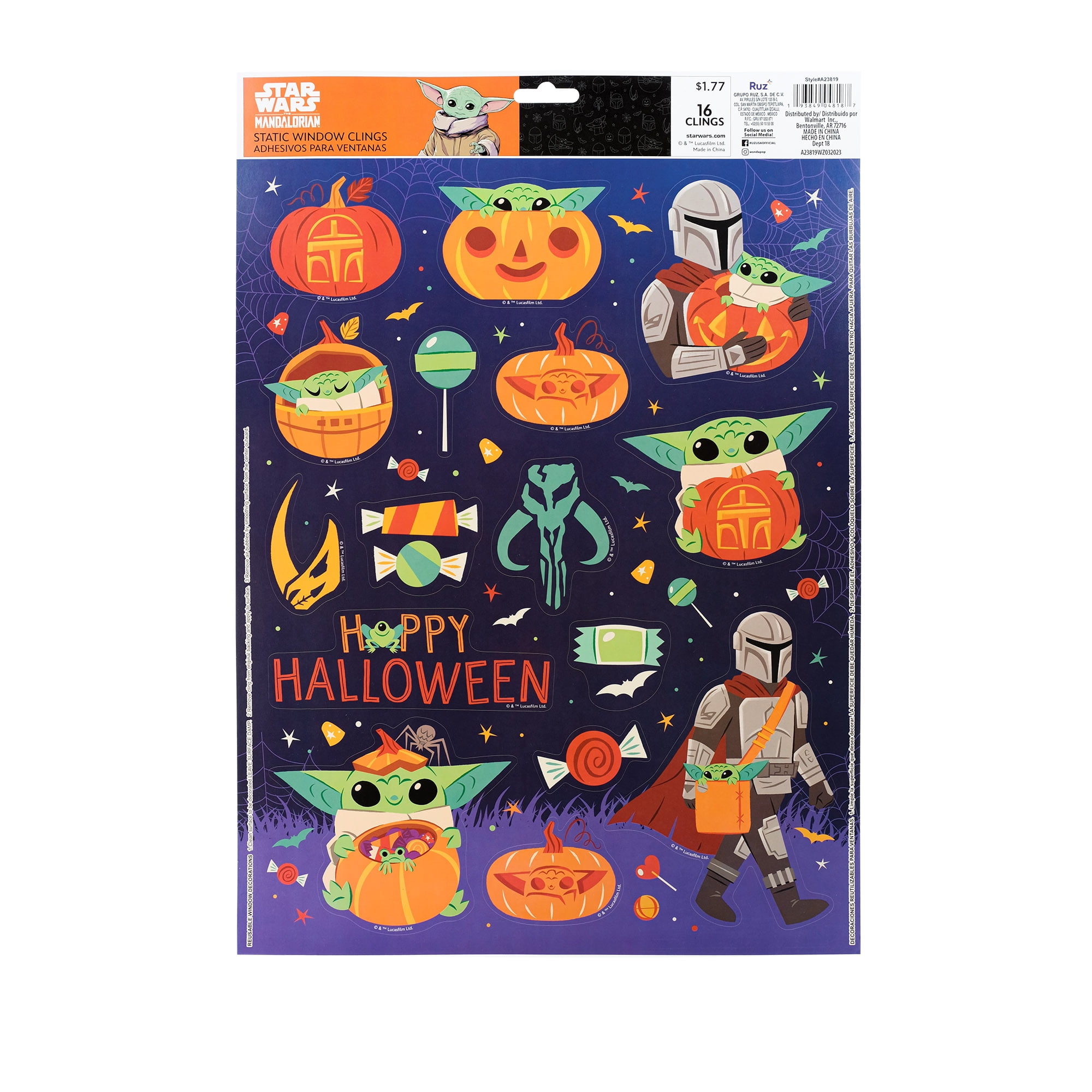 Grogu Halloween Window Clings, 16 Pieces , Green, Orange, 16" High, 12 ...