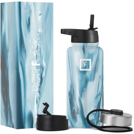 Iron Flask Sports Water Bottle - 32 Oz ,3 Lids (Straw Lid),Vacuum ...