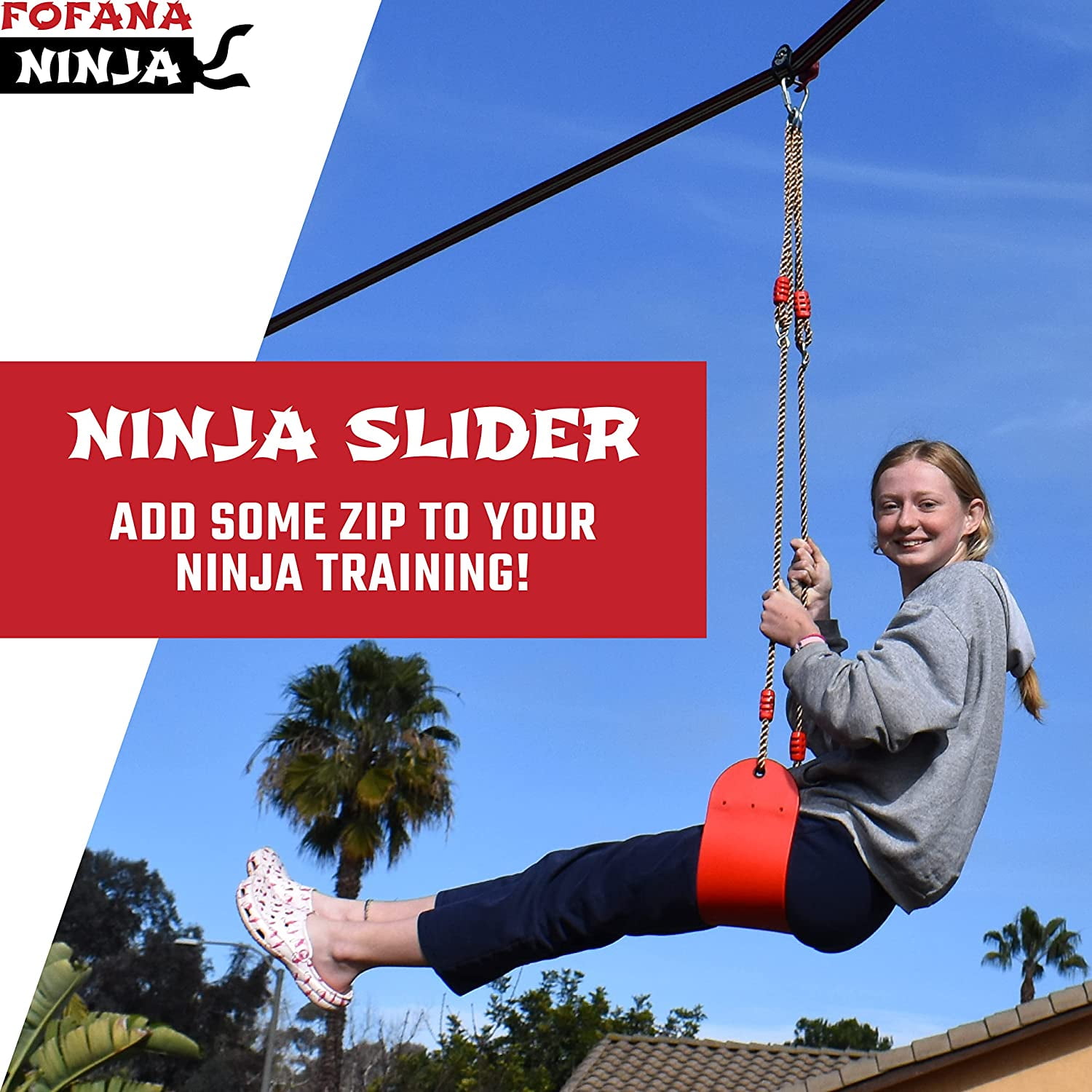 Fofana Ninja Slider Zip Lines for Kids and Adults Outdoor - 65 Ft ...