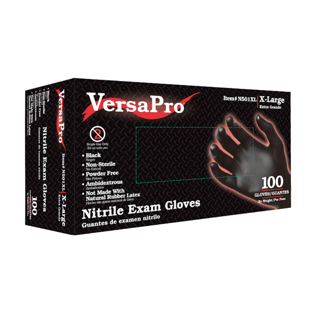 VersaPro Black Nitrile Exam Gloves, Heavy Duty, Powder Free-X-Large ...