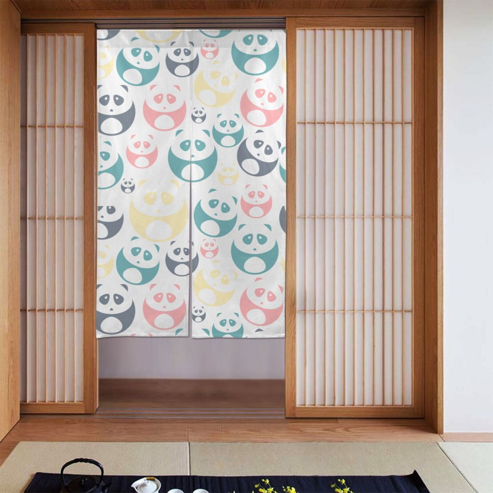 Doorway Drape Split Curtains, Cartoon Cute Pandas Animals Room Divider ...
