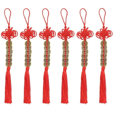 Set of 6 I-ching Feng Shui Coins with Red Chinese Knot String Vintage ...