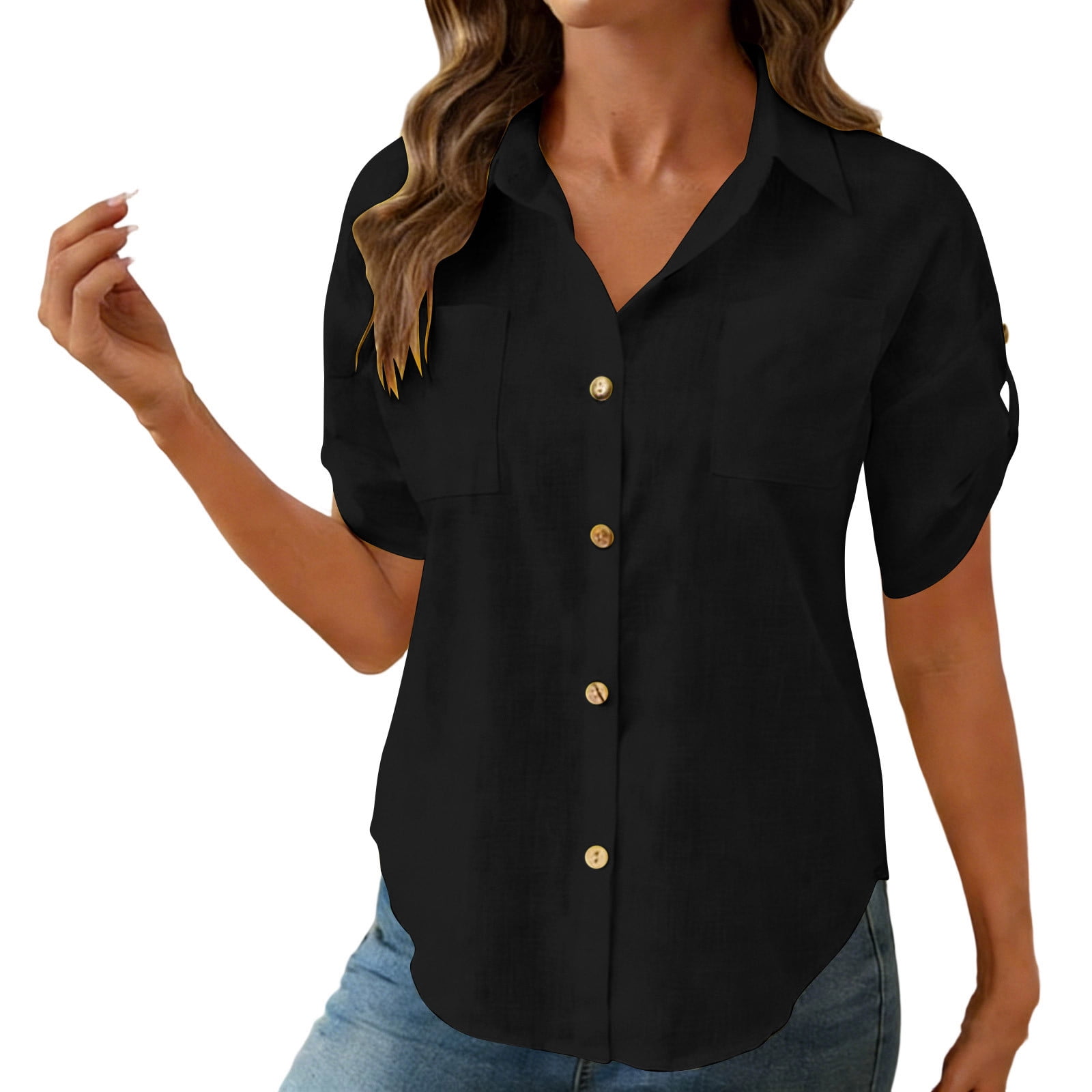 Click here for Sdnall Solid Color Tops For Women  V-Neck Short Sl... prices