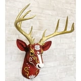 Sweet Rose Red Parade Buck Stag Deer Golden Antlers Scrollwork Wall ...