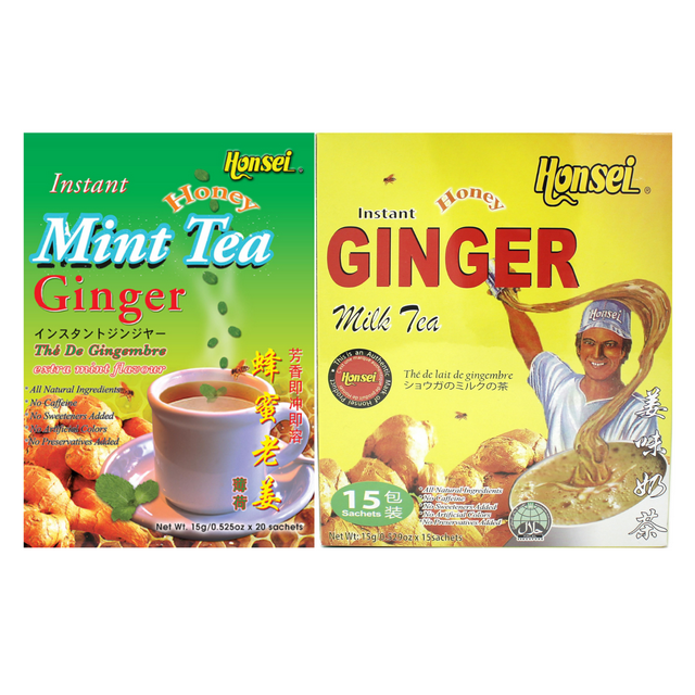 Honsei Instant Ginger Honey Milk Tea & Ginger Mint Tea15g/0.529oz Each ...