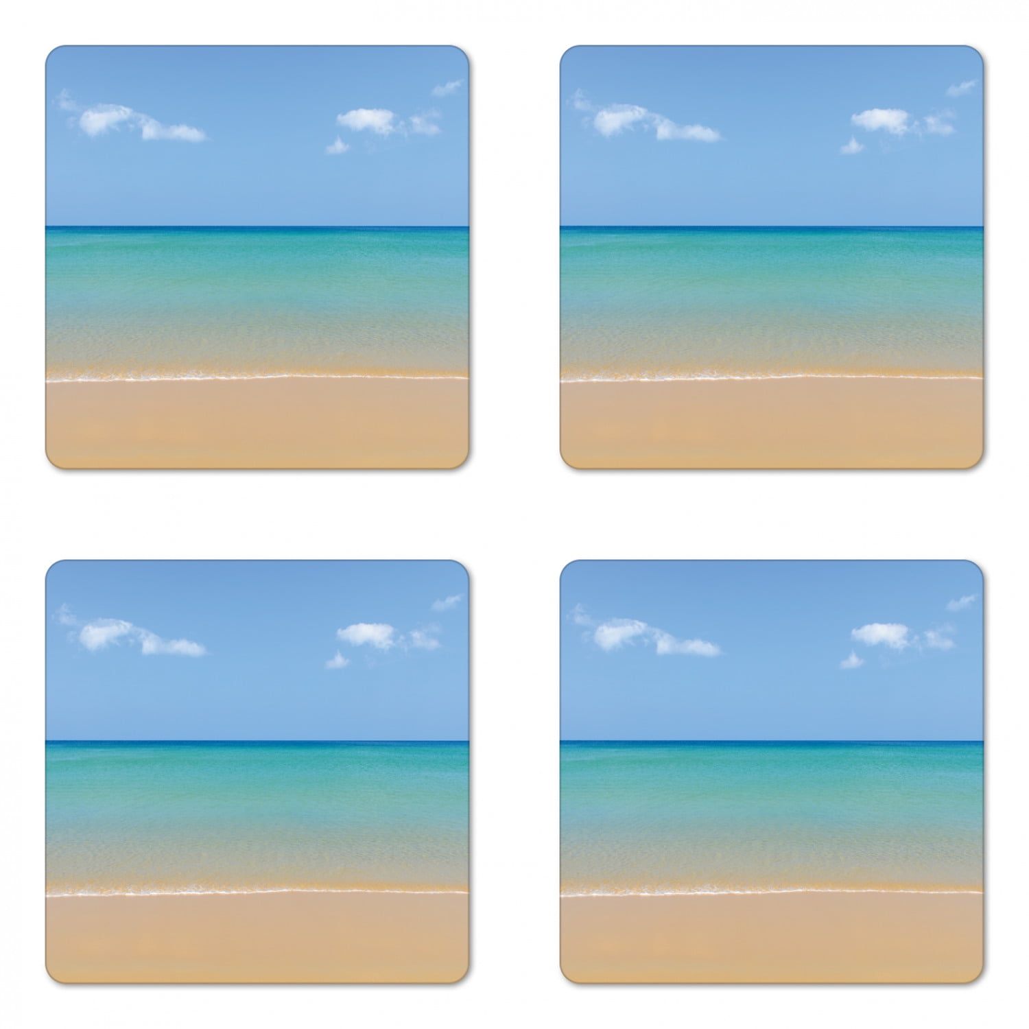 Ocean Coaster Set of 4, Still Calm Sea at the Beach with Aquatic ...