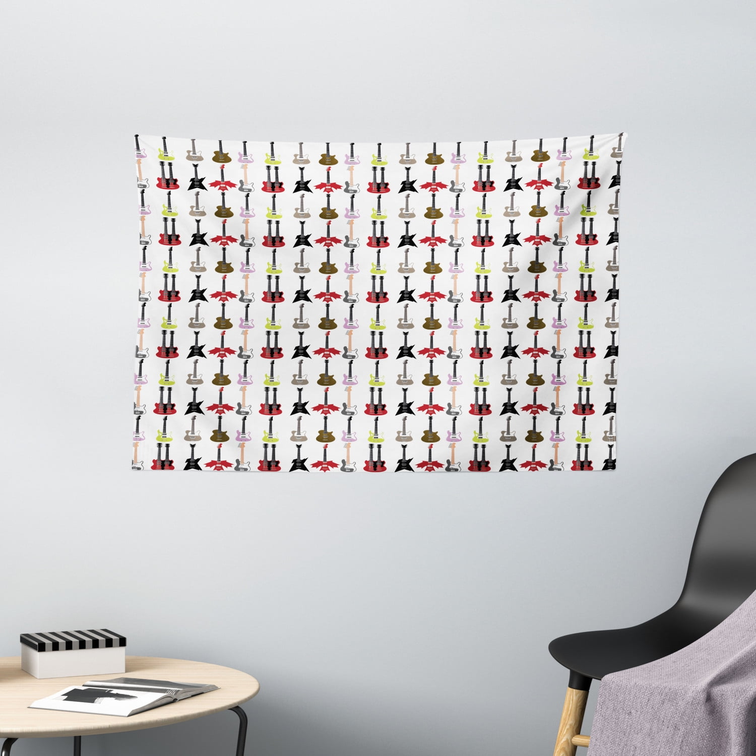 Guitar Tapestry, Graphic Collection of Guitars Colorful Stringed ...