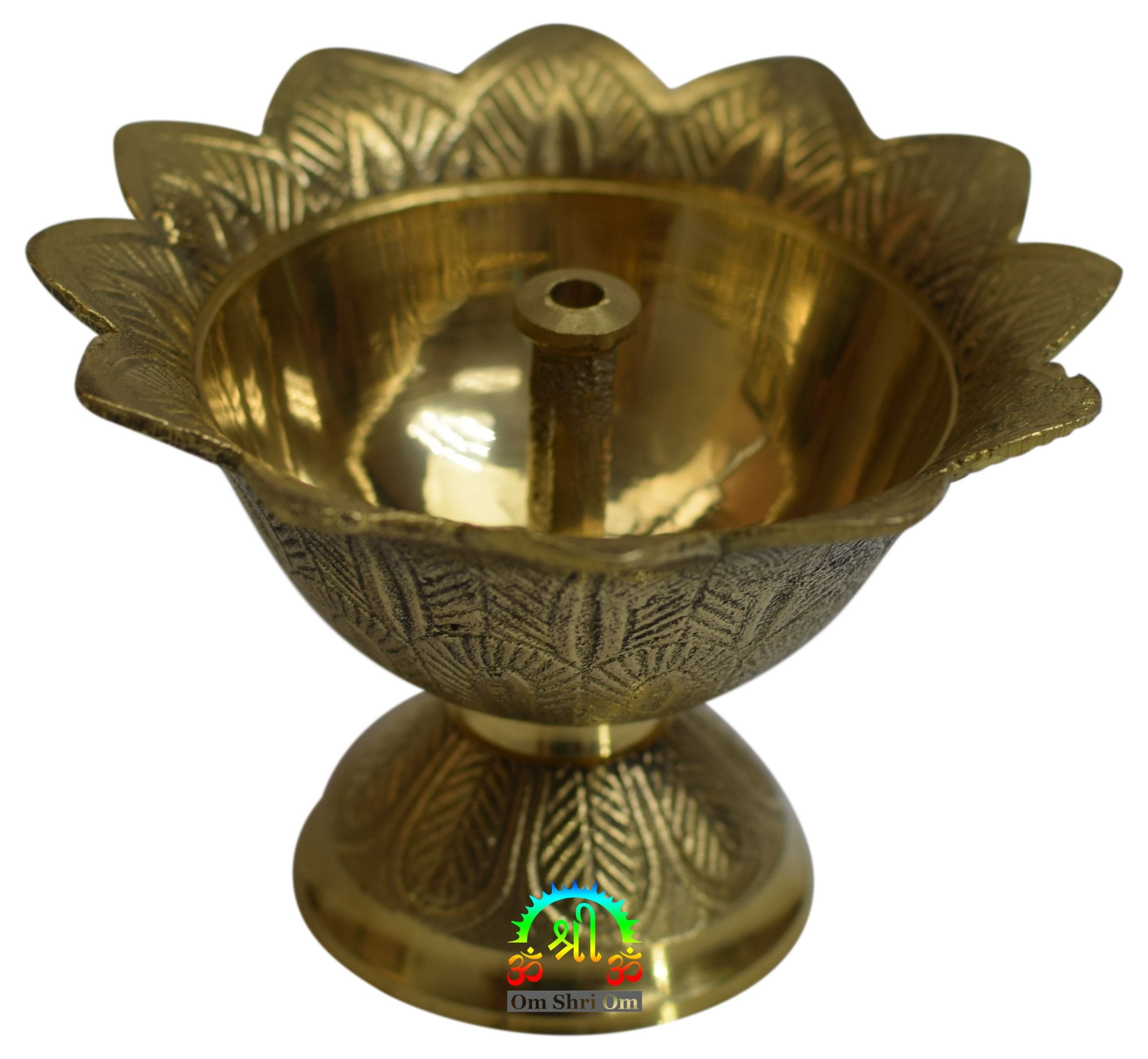 OM SHRI OM Pure Crown Brass Diwali Puja Jyoti Indian Pooja Oil Lamp Dia ...