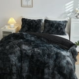 "Wajade Plush Shaggy Comforter Set, Fuzzy Faux Fur Bedding, Black Tie ...