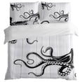 Black Giant Squid Queen Size Bed Set,Wood Grain Background Bedding for ...