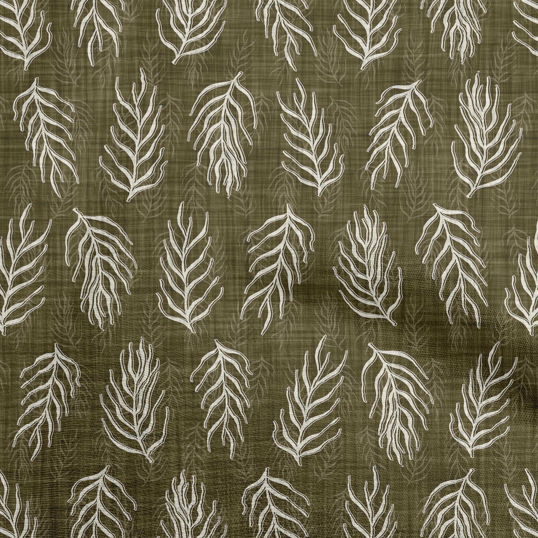 oneOone Cotton Poplin Dark Olive Green Fabric Asian Dabu Print Quilting ...