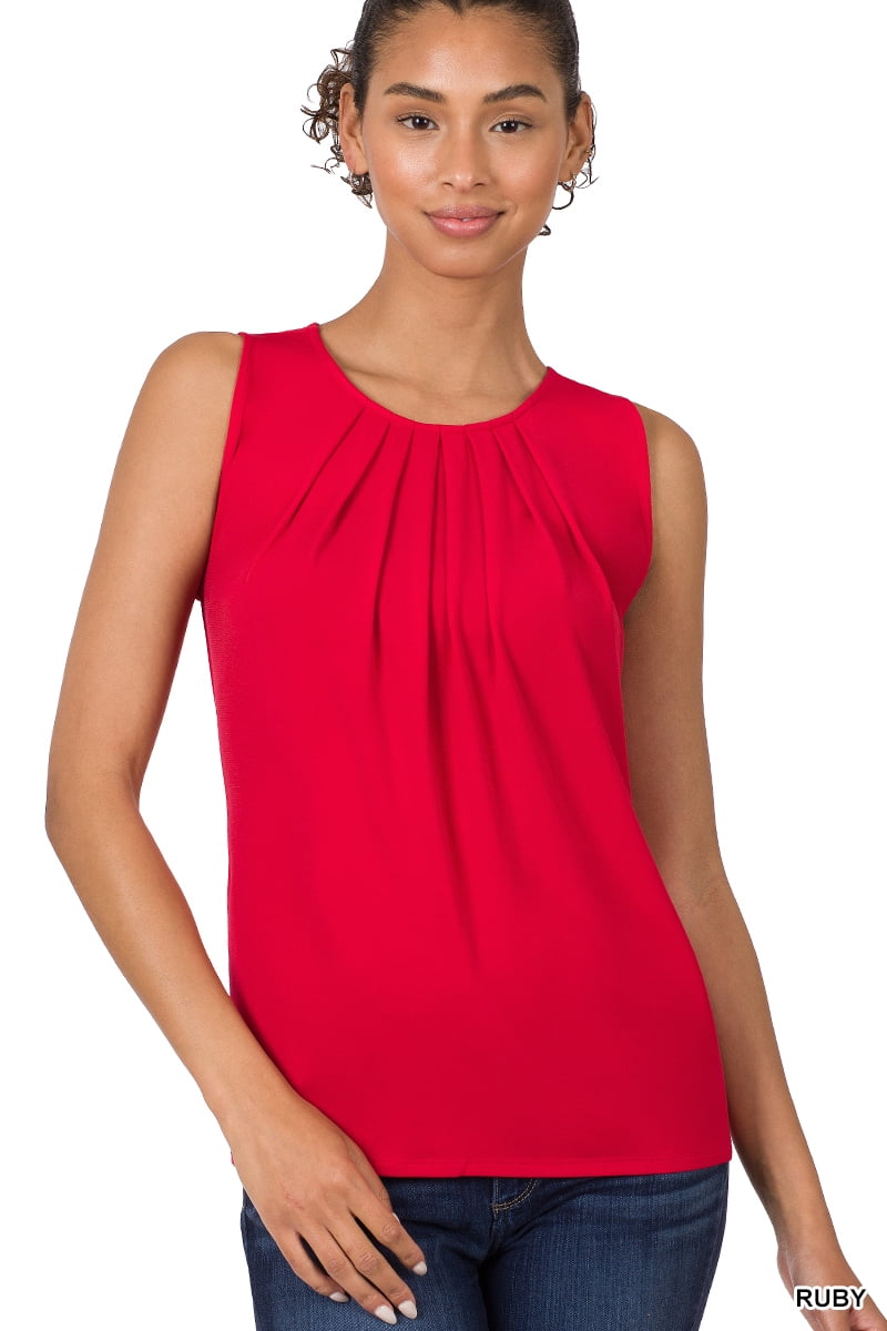 Zenana Women & Plus Slim Fit Round Neck Sleeveless Front Neck Pleated ...