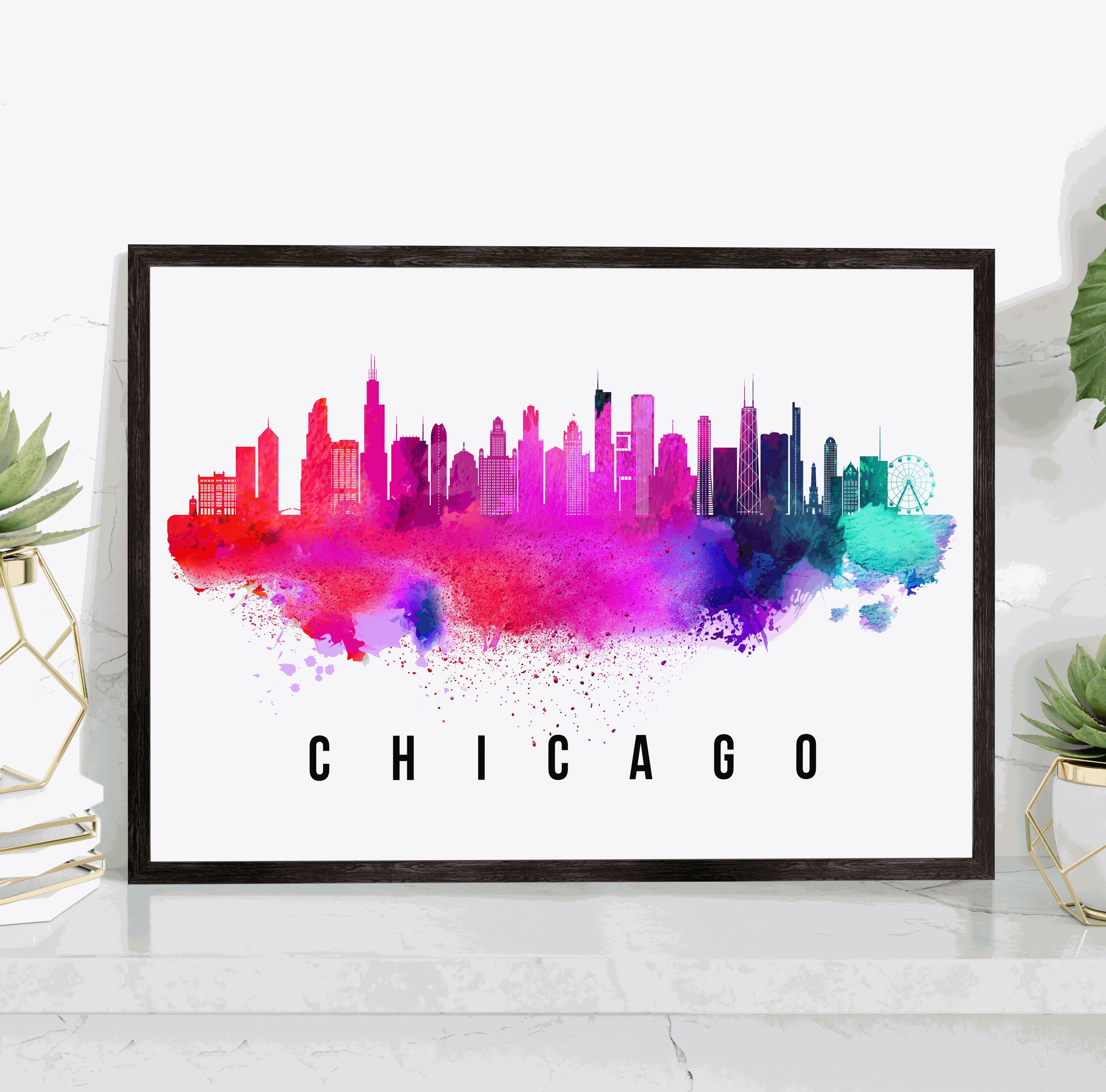 Pera Print Chicago Skyline Illinois Poster, Chicago Cityscape Painting ...