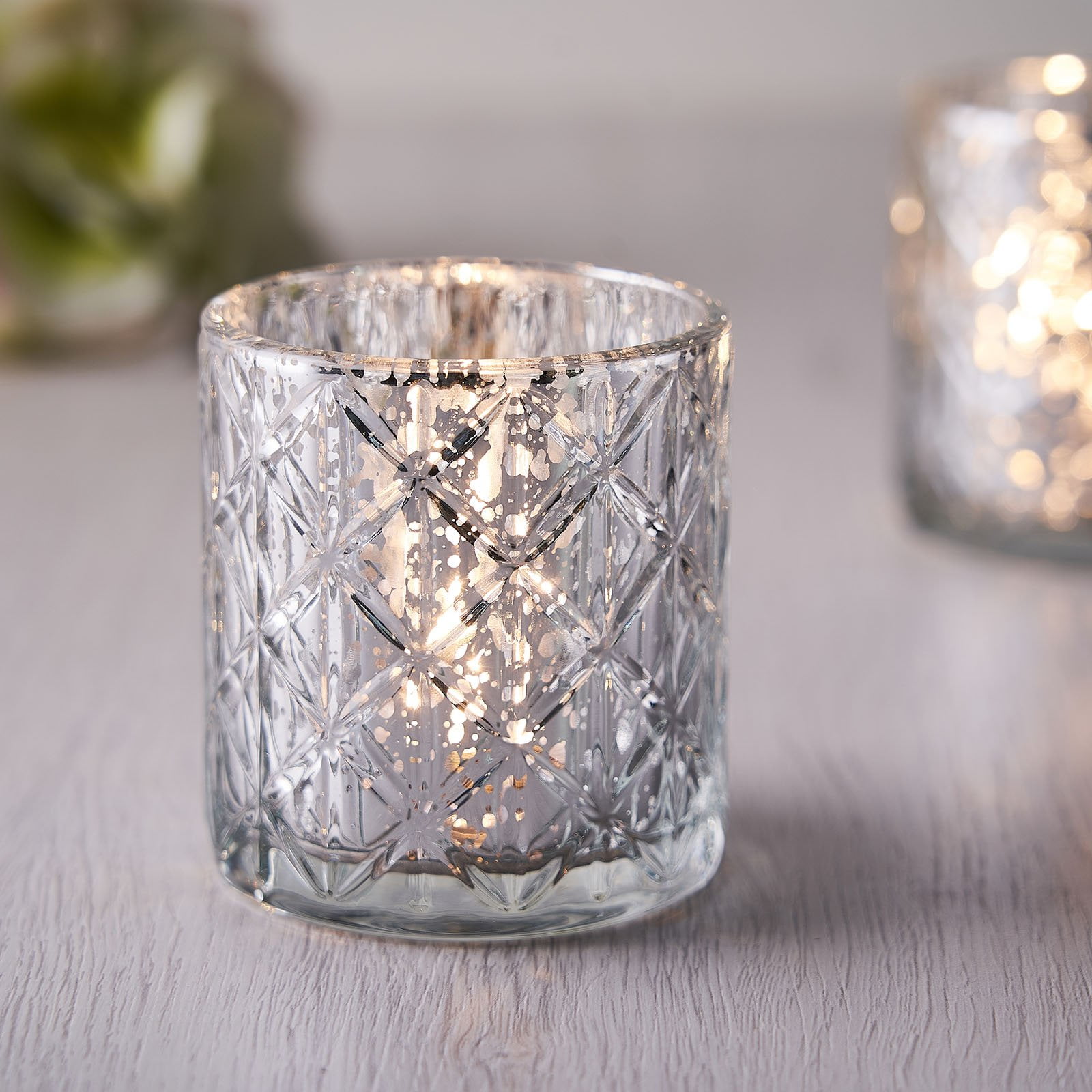 Efavormart 6 Pack Antique Silver Mercury Glass Candle Holders Votive