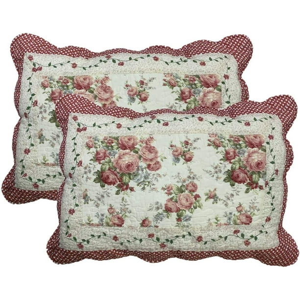 2-Piece Boho Cotton Quilted Bed Pillow Shams Floral Printed Patchwork ...