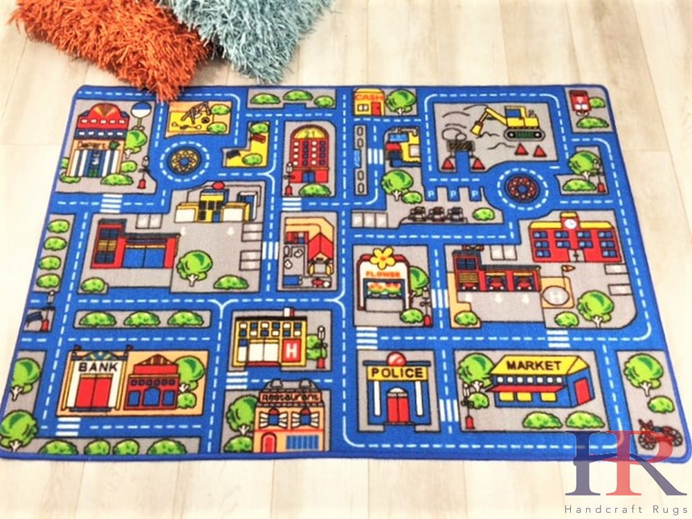 Road Rugs by Handcraft Rugs-My Town Map, Blue, Grey and Multi color ...