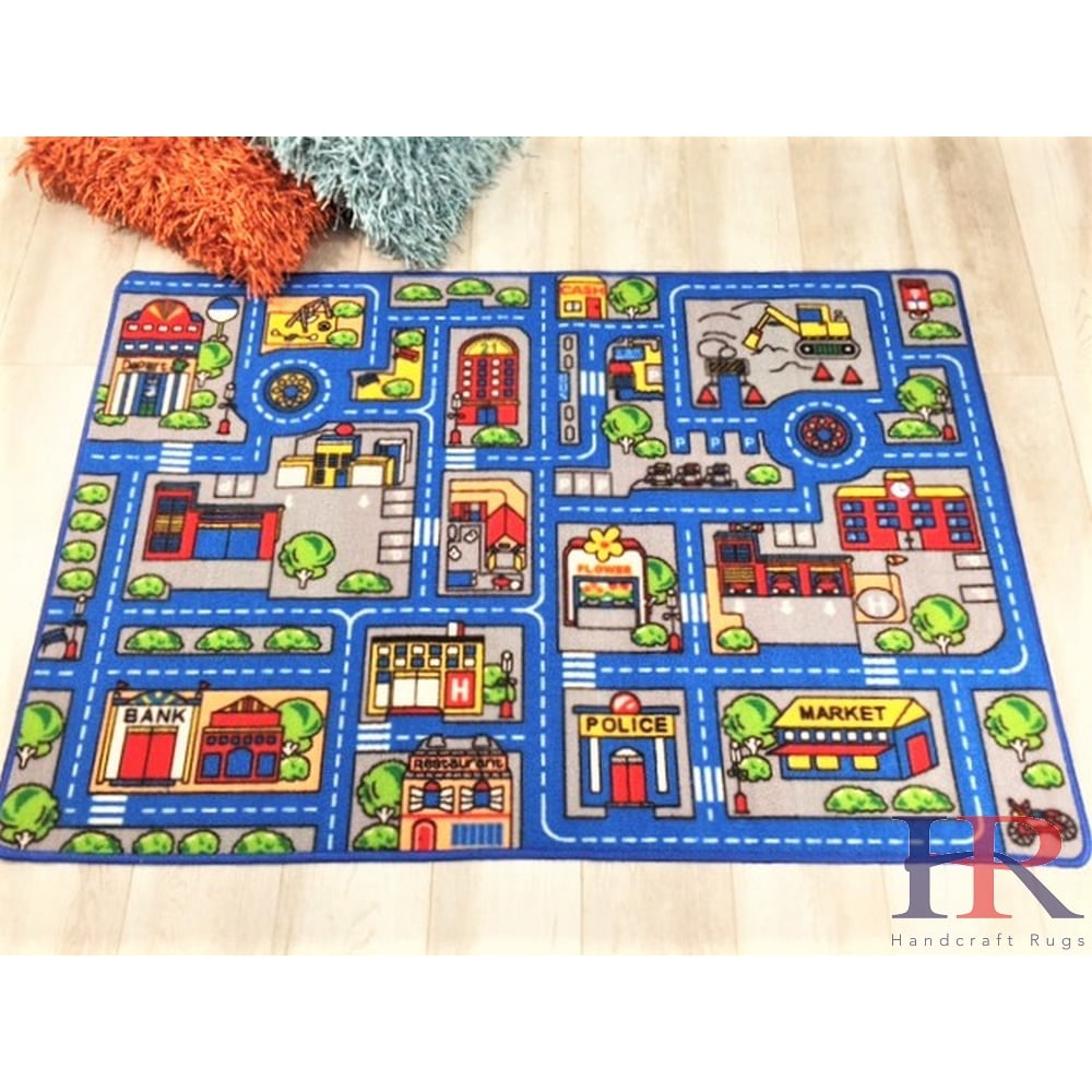 Road Rugs by Handcraft Rugs-My Town Map, Blue, Grey and Multi color ...