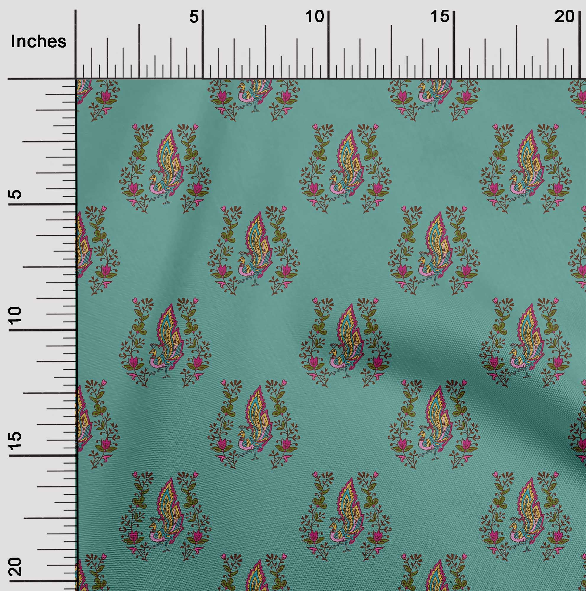 oneOone Cotton Silk Fabric Leaves|Floral & Peacock Block Print Fabric ...