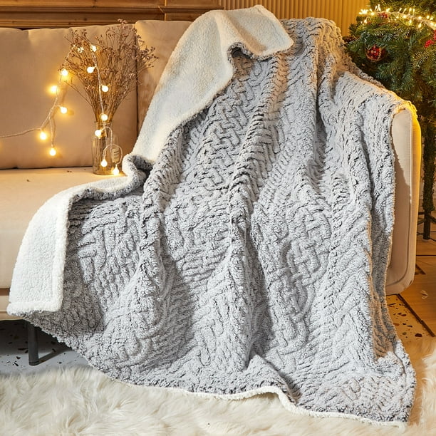 Dearfoams Reverse Sherpa Throw Blanket, Embossed Grey, Standard Throw ...