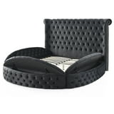 Elizabeth Upholstered Velvet Round Storage Queen Size Bed in Black ...