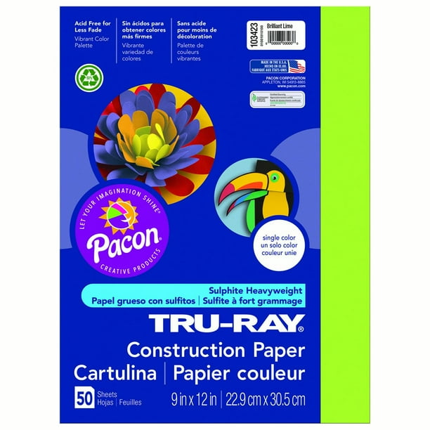 Pacon® Tru-Ray® Construction Paper, 9" x 12", Brilliant Lime - 50 ...