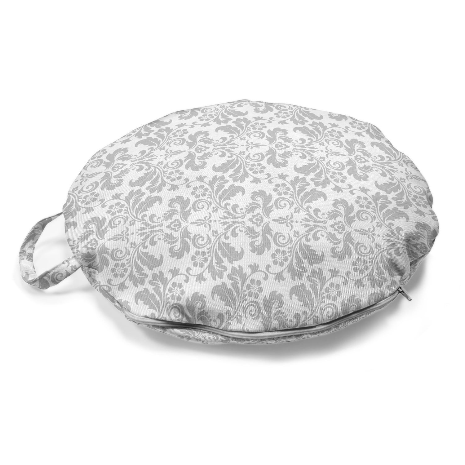 Baroque Round Floor Cushion with Handle, Repeating Flower Bouquet ...