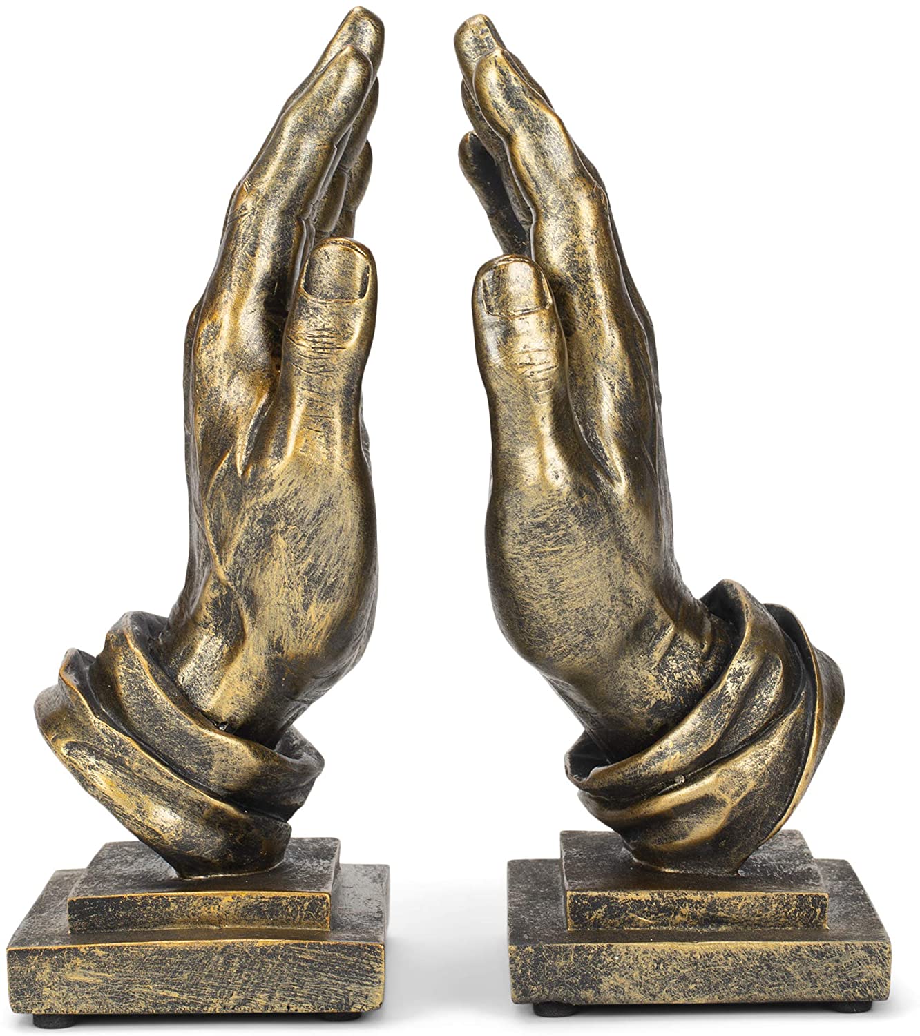 Detailed Left and Right Praying Hands 9 inch Gray Resin Stone Bookends ...