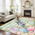 Easter Rabbit Washable Area Rug 8 x 10 ft Watercolor Floral Colored ...