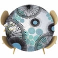 Boho Blue Flower Green Color Block Round Fitted Tablecloth with Elastic ...