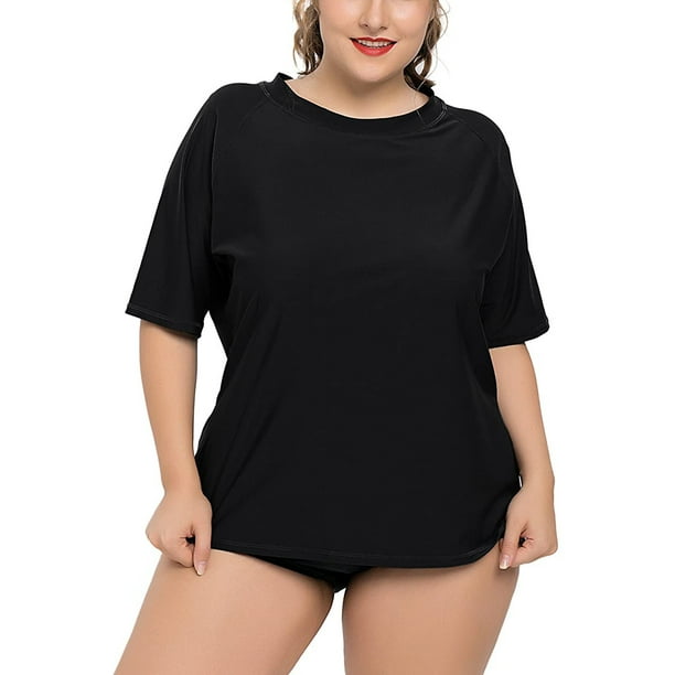 Women Plus Size Rash Guard Short Sleeve Rashguard UPF 50+ Swimming ...