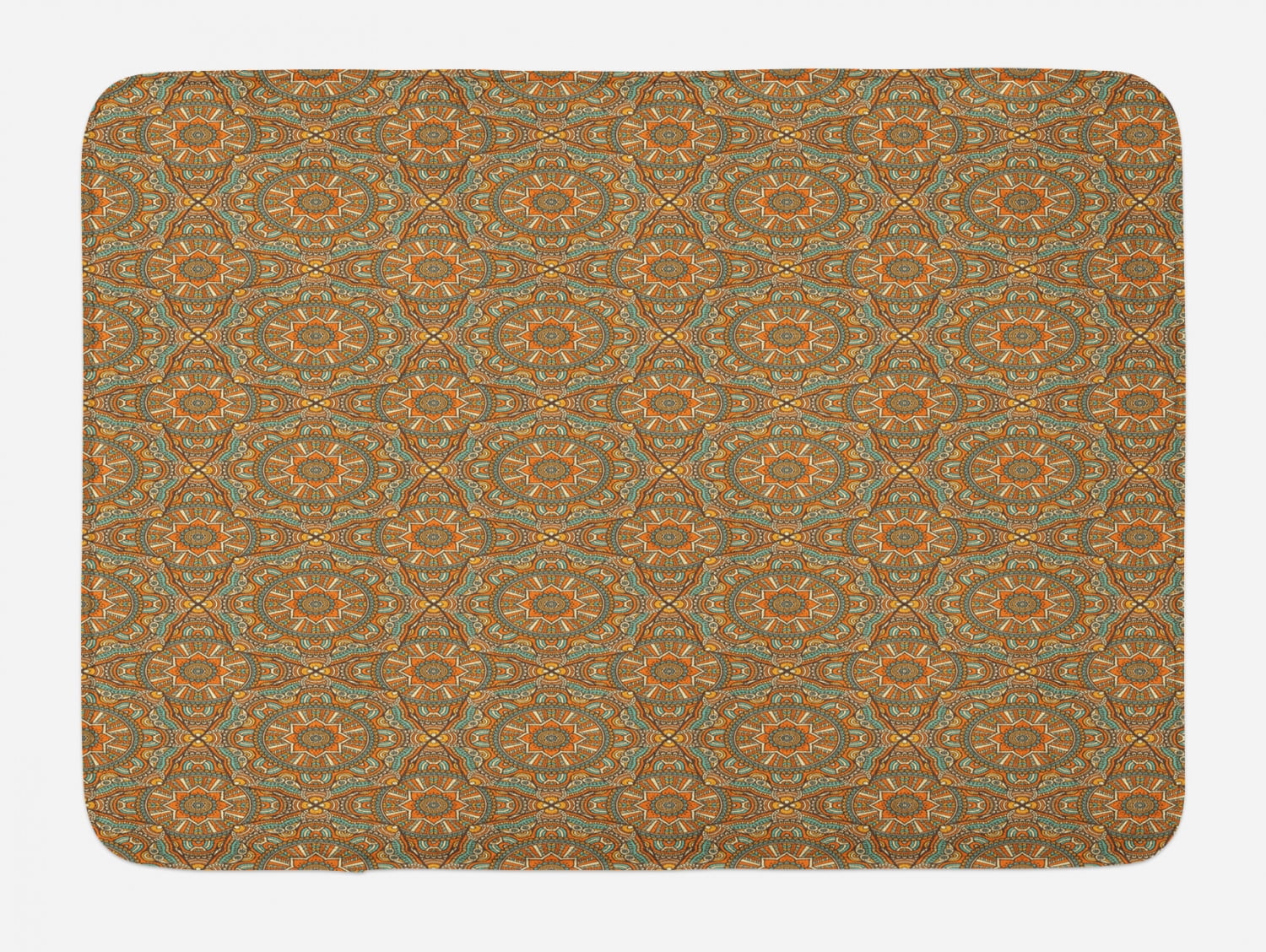 Traditional Bath Mat, Bohemian Moroccan Star with Ornamental Scroll ...