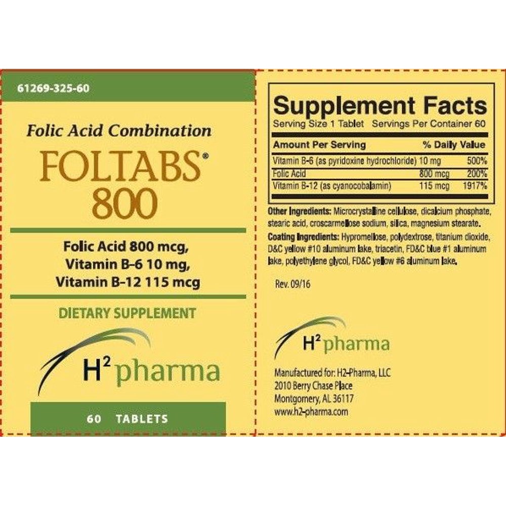 H2 Pharma Foltabs 800 Tablets, 60 Count - Walmart.com - Walmart.com