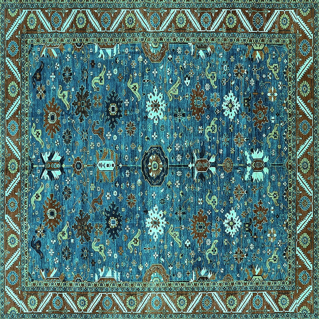 Ahgly Company Indoor Square Oriental Turquoise Blue Traditional Area ...