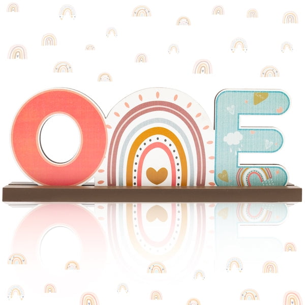 Bohemian Rainbow ONE Letter Sign Wooden Centerpiece, Rainbow First ...