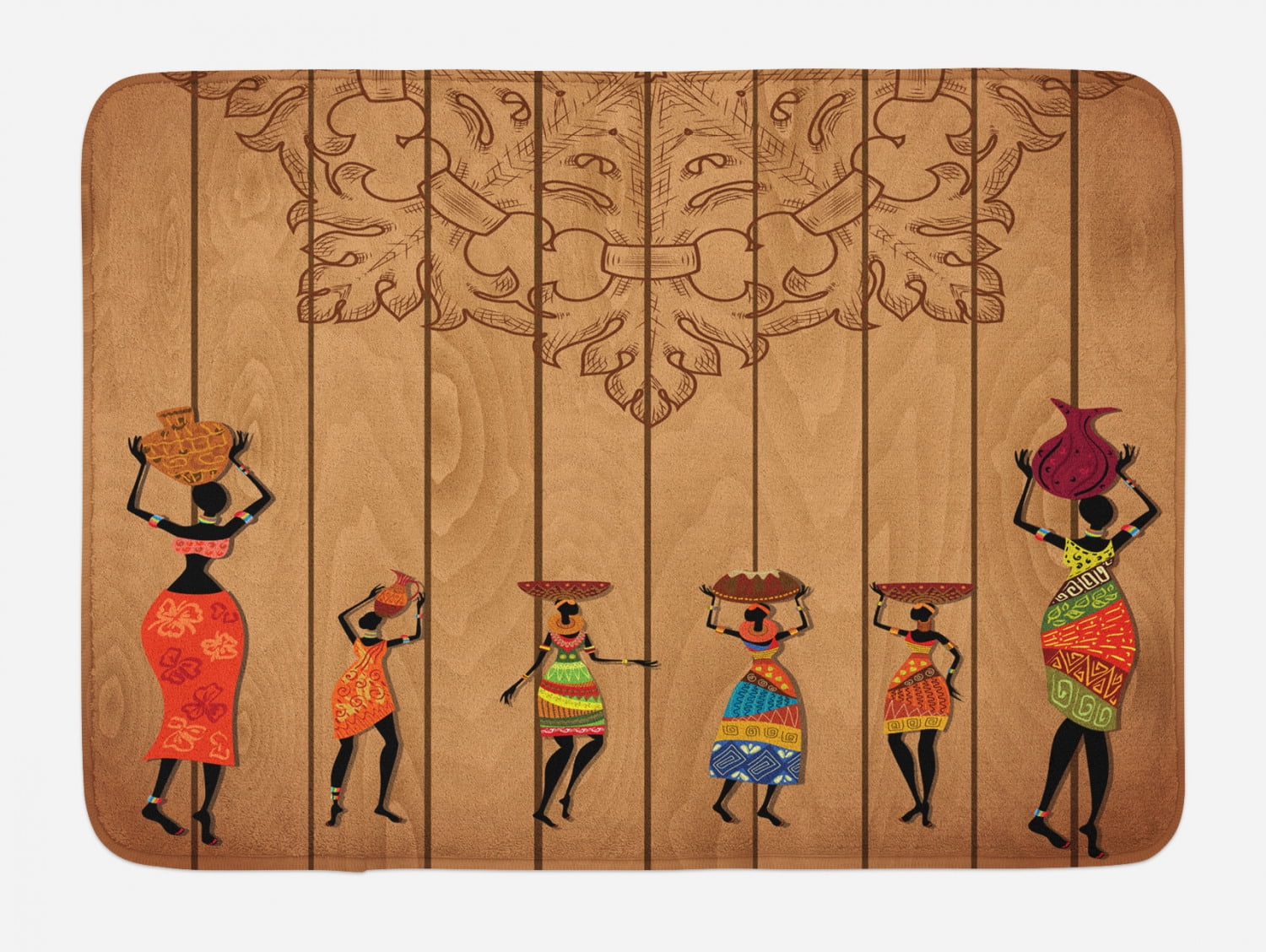 African Bath Mat, Ancient African Girl Images on Vintage Wooden Texture ...