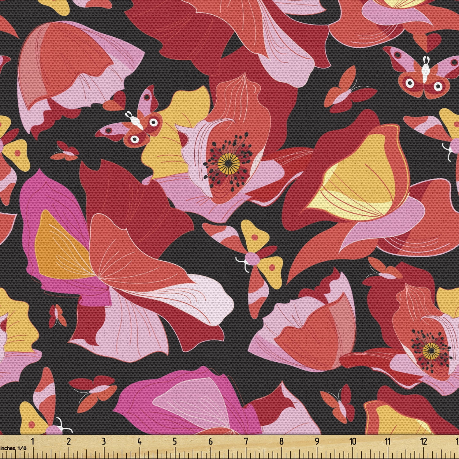 Poppy Flower Fabric by the Yard, Abstract Floral Pattern with Poppy ...