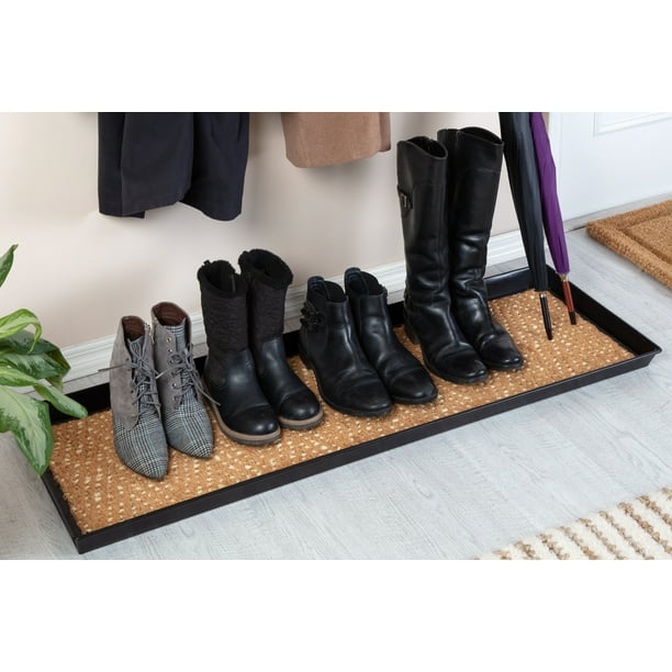 Black Metal Boot Tray with Tan & Khaki Coir Insert - Walmart.com