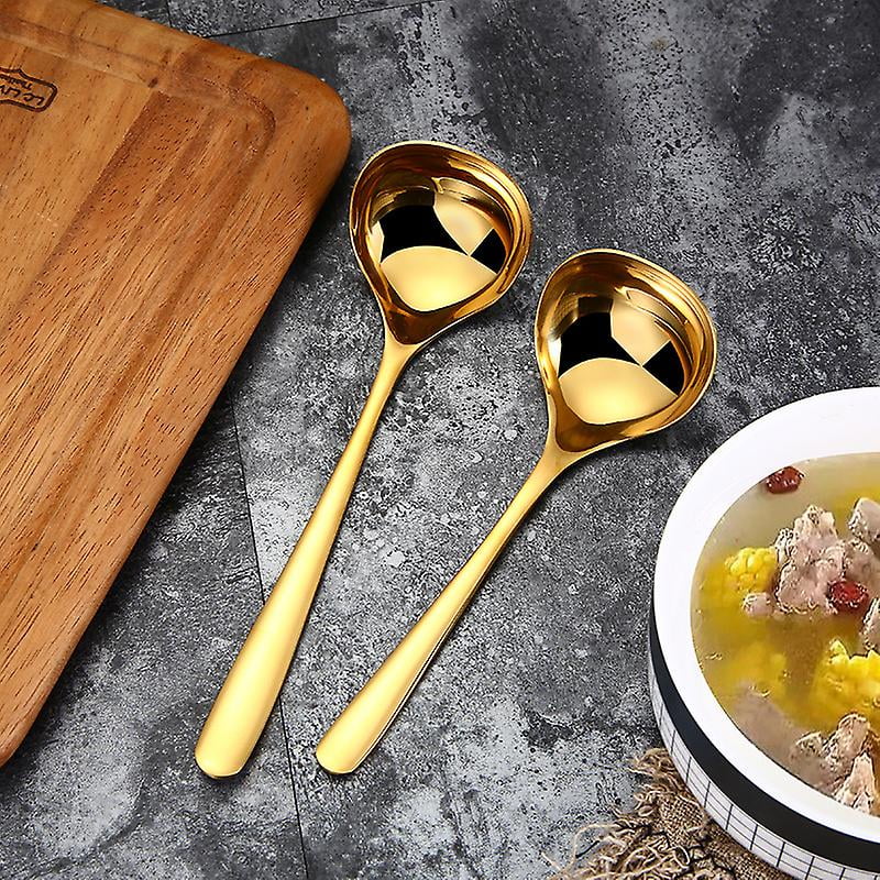 Cucharón de 2 piezas, cucharas de sopa doradas de acero inoxidable ...