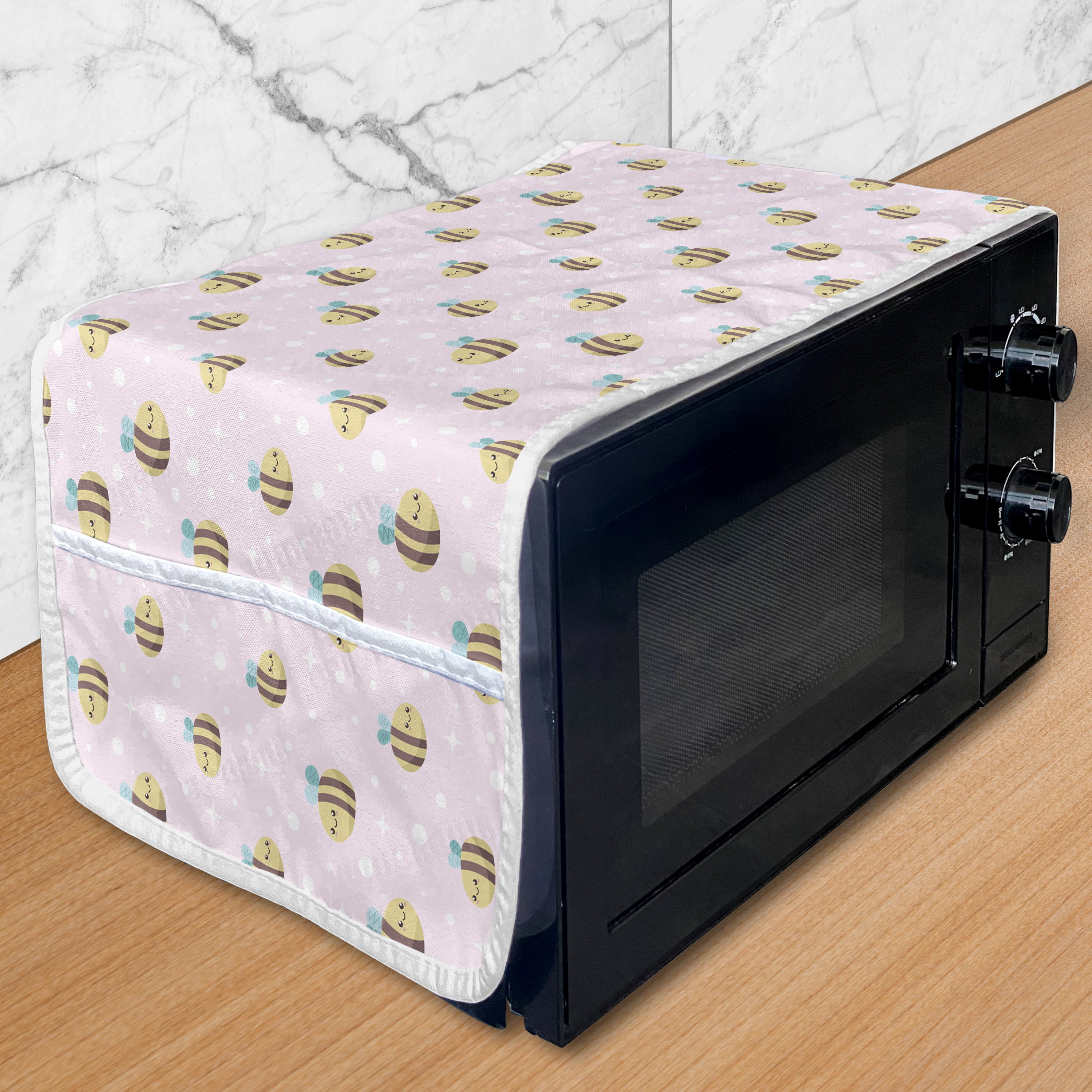 Cartoon Microwave Oven Cover, Repetitive Smiling Bees Buzz Joyful ...