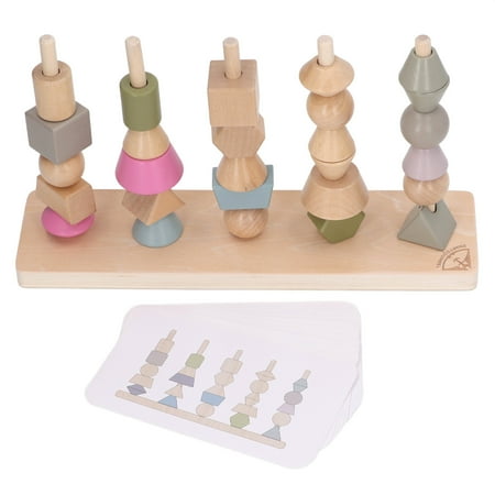 Shape Blocks Stacking Toy, Sense Training Different Color Wood Round ...