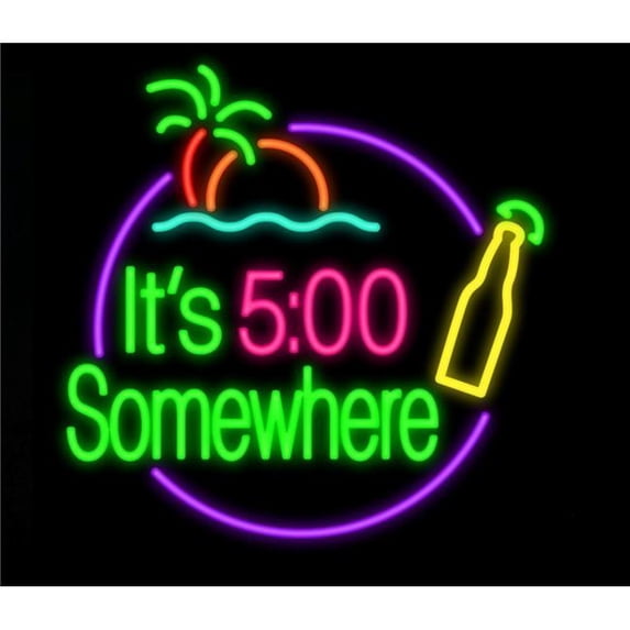 Johnny Austin Neon V-110 4 in. Its 5 Somewhere Beer Neon Bar Sign ...