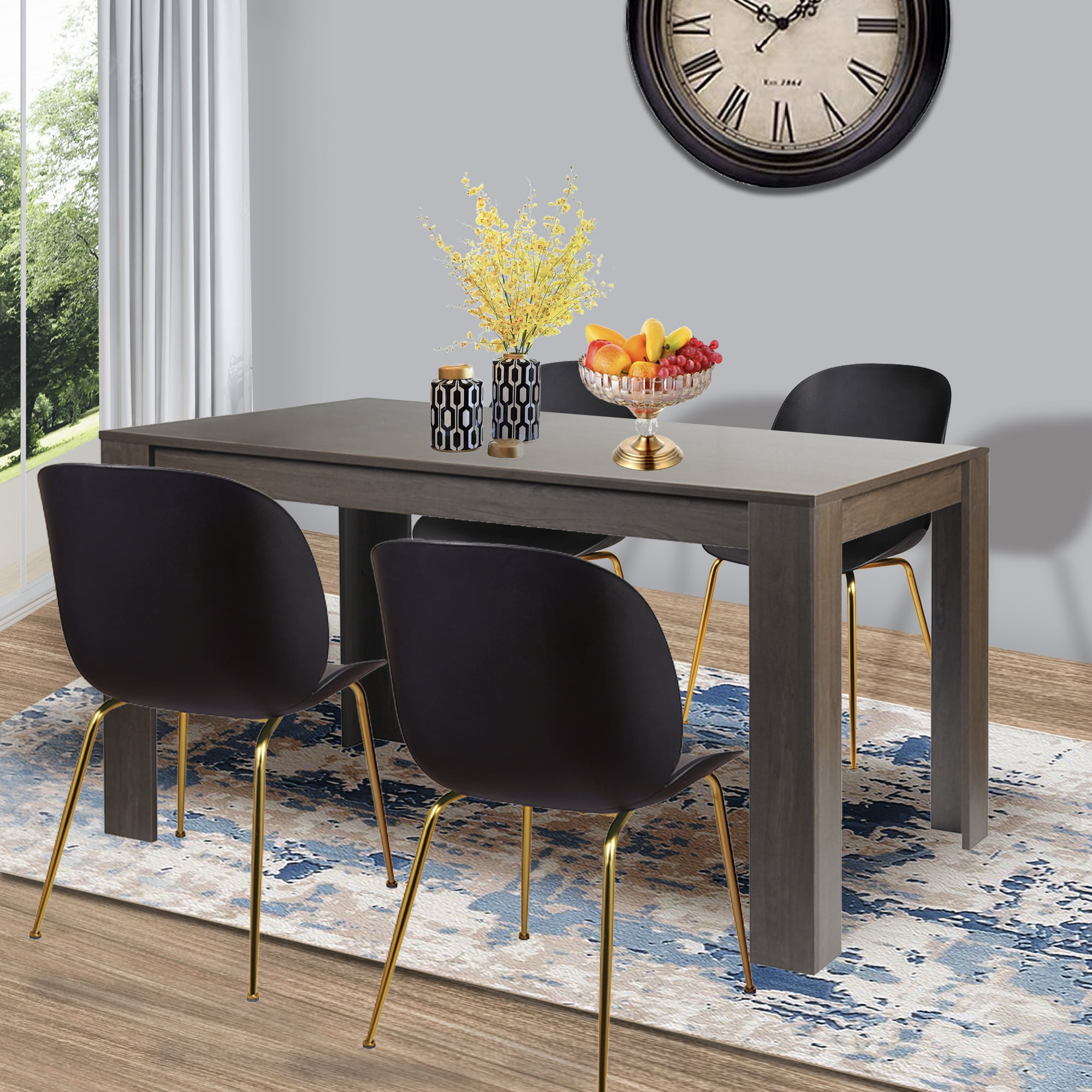 Leejay 5 Pieces Dining Table Set,59 inch Walnut Kitchen Table & 4 Pack ...