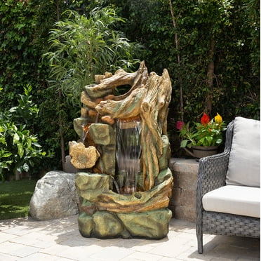 Alpine Corporation 41" Long Indoor/Outdoor River Rock and Log Fountain ...