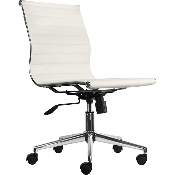 Modern Mid Back Office Chair Armless Ribbed PU Leather Swivel Tilt ...