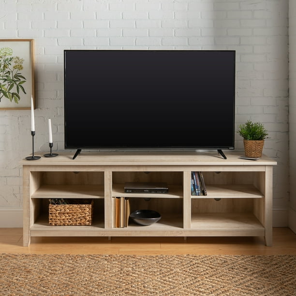 Woven Paths Open Storage TV Stand for TVs up to 80", White Oak ...
