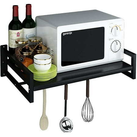 Black Microwave Shelf,Kitchen Shelves Wall Mounted,Spice Rack Organizer ...