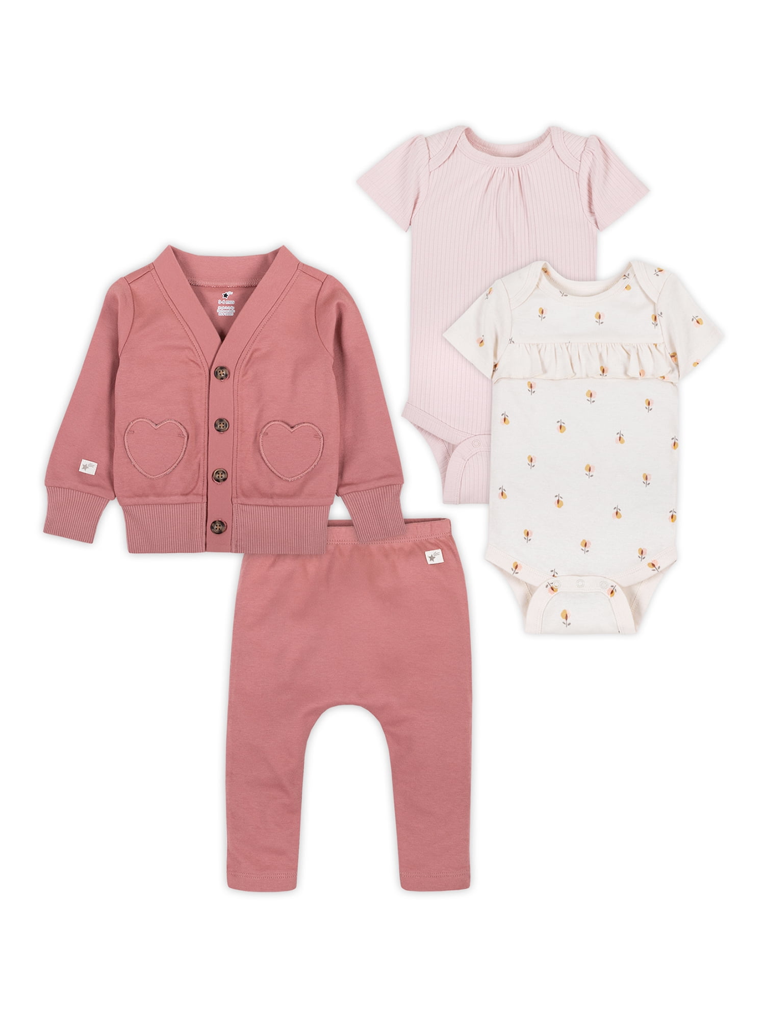 Little Star Organic Baby Girls 4Pc Mix and Match Gift Set, Size Newborn ...